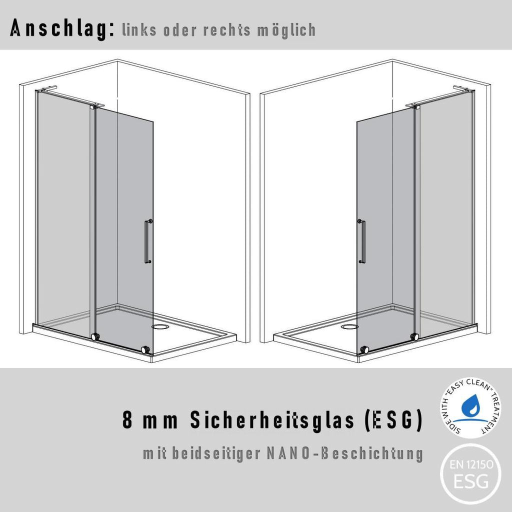SULZBERG Walk In Duschabtrennung Schiebetür ESG Klarglas mit Nano Besc ...